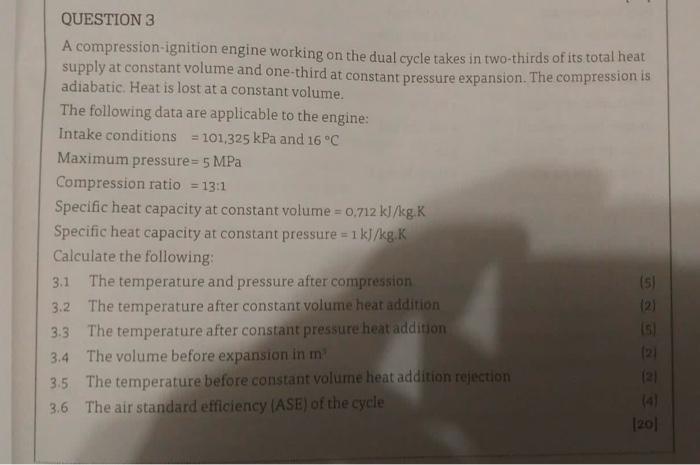 Solved A compression-ignition engine working on the dual | Chegg.com