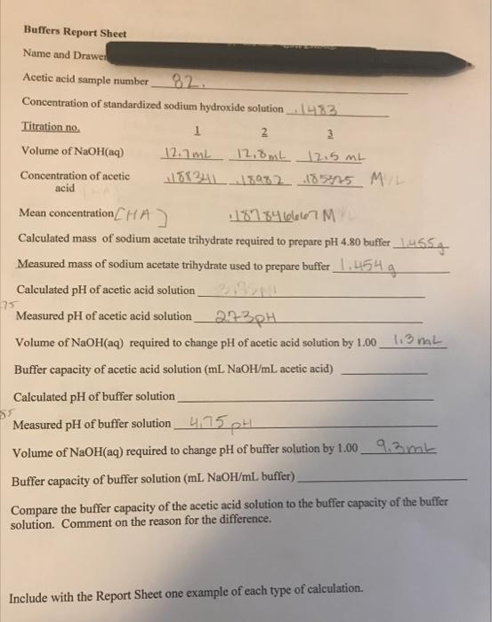 Solved Buffers Report Sheet Name and Drawer Acetic acid | Chegg.com