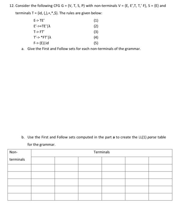 Solved 12. Consider the following CFG G = (V, T,S,P) with | Chegg.com