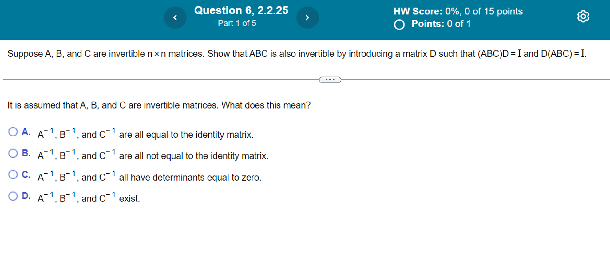 Solved Suppose A,B, ﻿and C ﻿are invertible n×n ﻿matrices. | Chegg.com