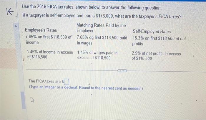 Solved Use the 2016 FICA tax rates, shown below, to answer | Chegg.com
