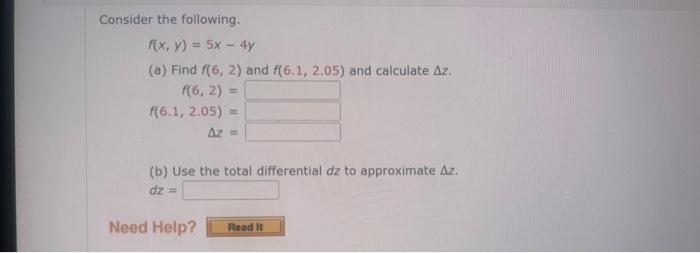 Solved Consider the following. f(x,y)=5x−4y (a) Find f(6,2) | Chegg.com