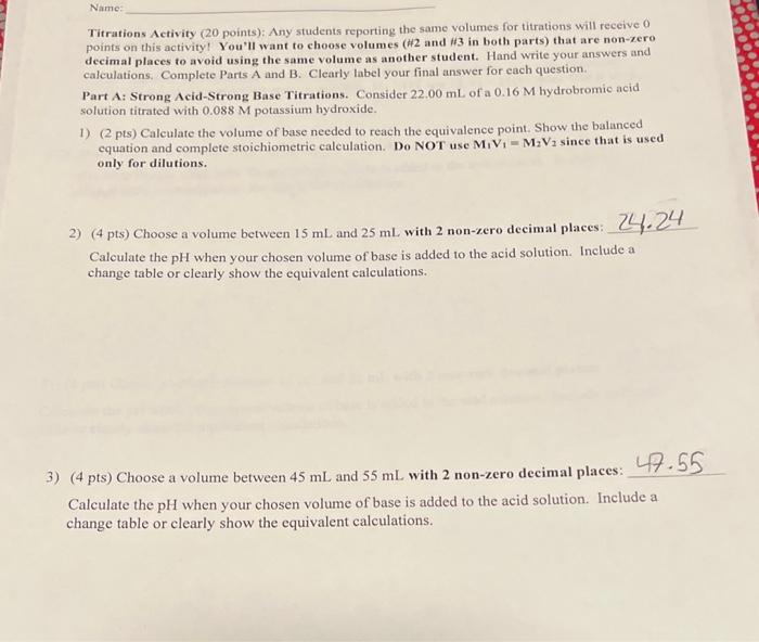 Solved Titrations Activity (20 points): Any students | Chegg.com