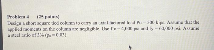 Solved Problem 4 (25 points) Design a short square tied | Chegg.com