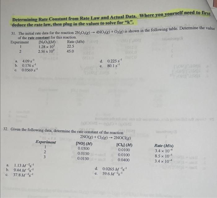 Solved Determining Rate Constant from Rate Law and Actual | Chegg.com