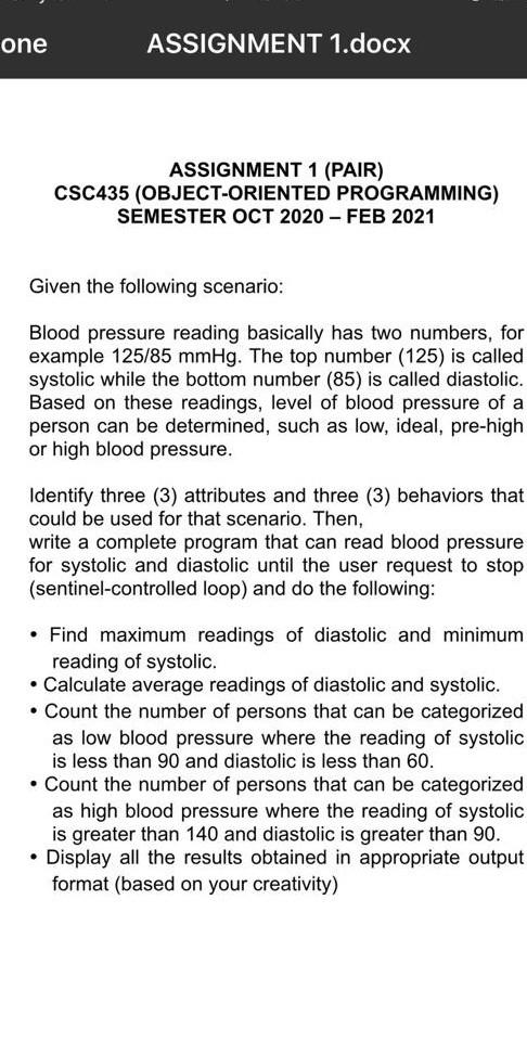 Solved one ASSIGNMENT 1.docx ASSIGNMENT 1 (PAIR) CSC435 | Chegg.com