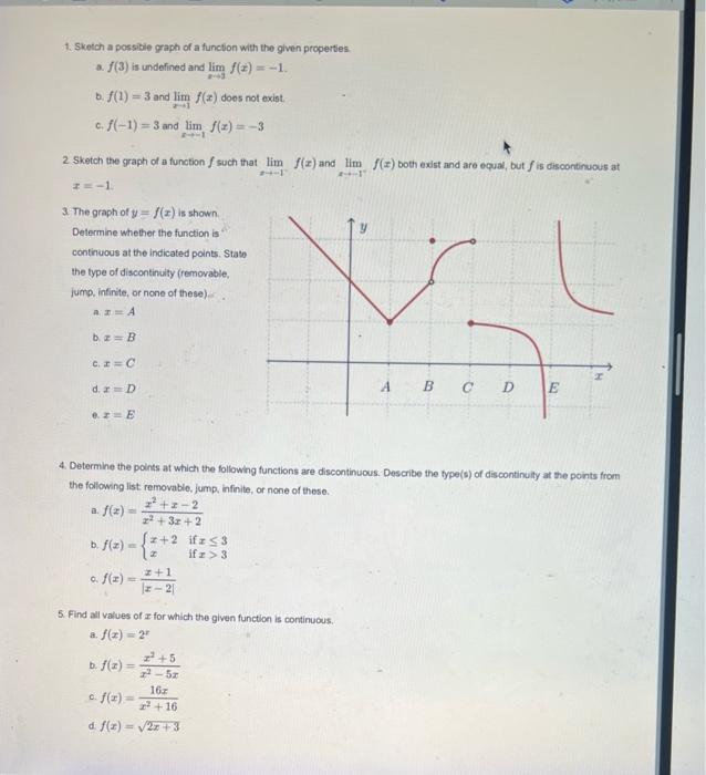Solved 1. Sketch a possible graph of a function with the | Chegg.com