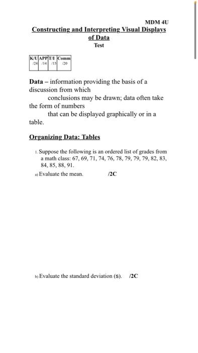 Solved MDM 4U Constructing and Interpreting Visual Displays | Chegg.com