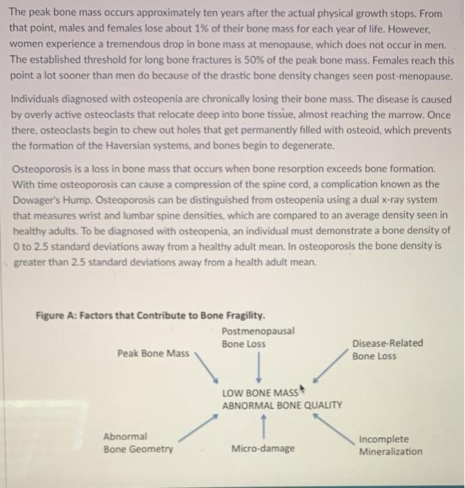 Solved The peak bone mass occurs approximately ten years | Chegg.com
