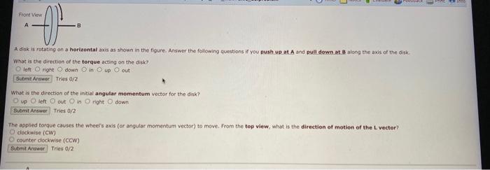 Solved Front view A disk is rotating on a vertical axis as | Chegg.com