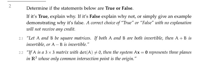 Solved Determine if the statements below are True or False. | Chegg.com