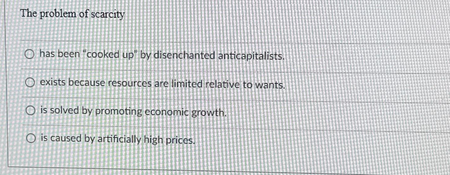 Solved The problem of scarcity has been "cooked up" ﻿by | Chegg.com