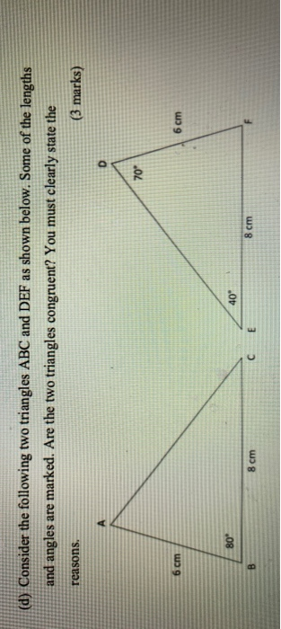 Solved (d) Consider the following two triangles ABC and DEF | Chegg.com