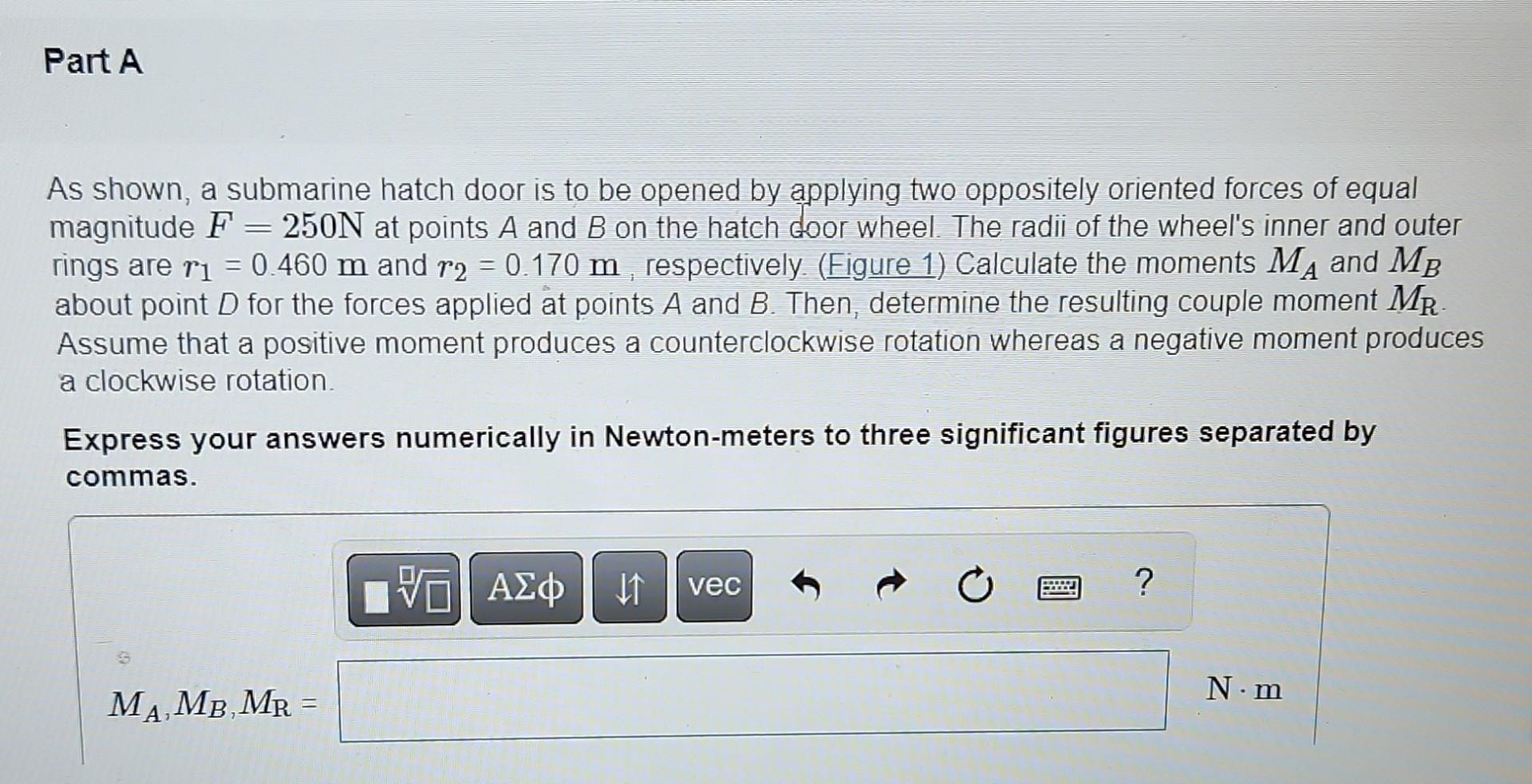 Solved F A C D B F 下→ Part A As shown, a submarine hatch | Chegg.com