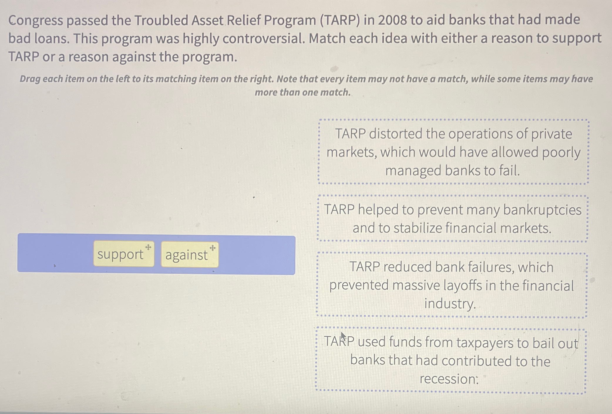 Solved Congress passed the Troubled Asset Relief Program | Chegg.com