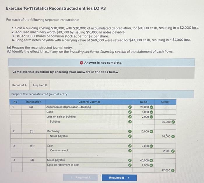 Solved Exercise 16-11 (Static) Reconstructed entries LO P3 | Chegg.com