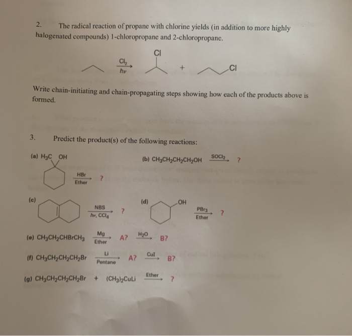 Solved 2. The radical reaction of propane with chlorine | Chegg.com