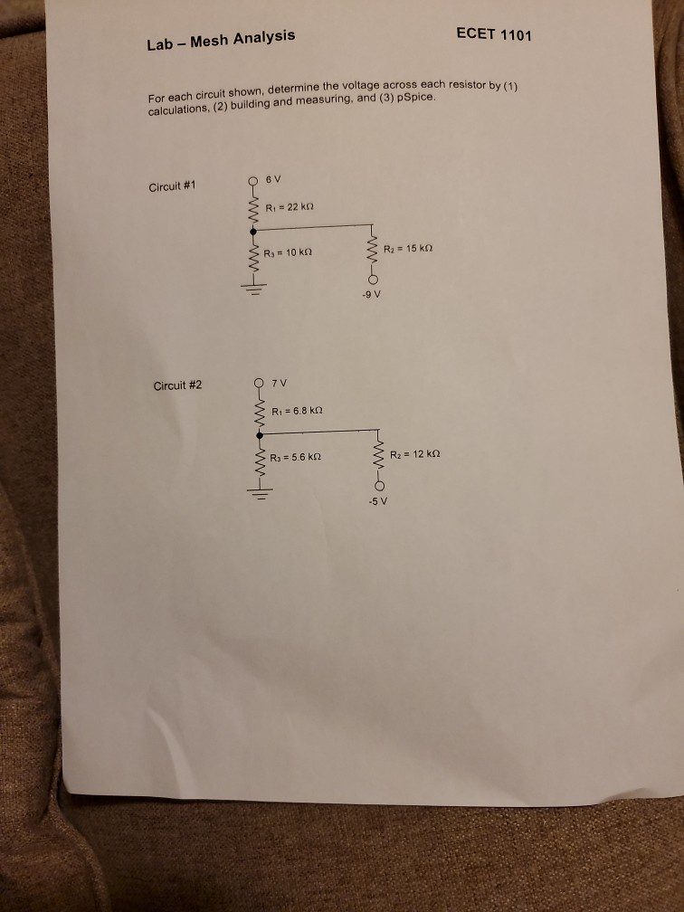 Solved ECET 1101 Lab - Mesh Analysis For each circuit shown, | Chegg.com