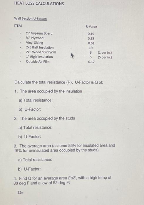 Solved Calculate the total resistance (R), U-Factor \& Q of: | Chegg.com
