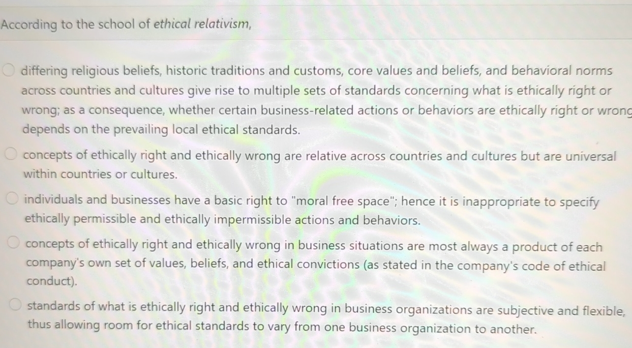 Solved According to the school of ethical | Chegg.com