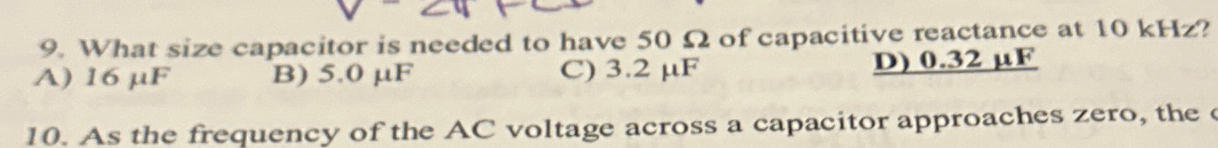 Solved What size capacitor is needed to have 50Ω ﻿of | Chegg.com