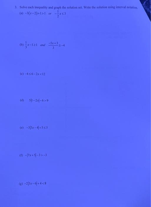 Solved 3. Solve each inequality and graph the solution set. | Chegg.com