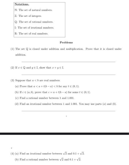 Solved Notations. N : The set of natural numbers. Z : The | Chegg.com