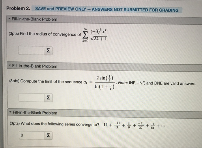 Solved Problem 2. SAVE and PREVIEW ONLY -- ANSWERS NOT | Chegg.com