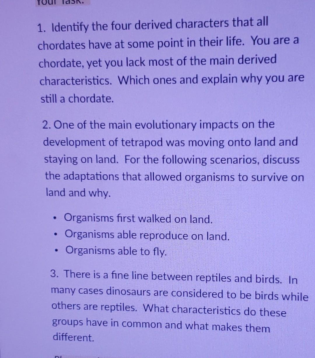 Solved 1. Identify the four derived characters that all | Chegg.com