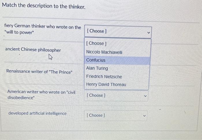 Match the description to the thinker. fiery German | Chegg.com