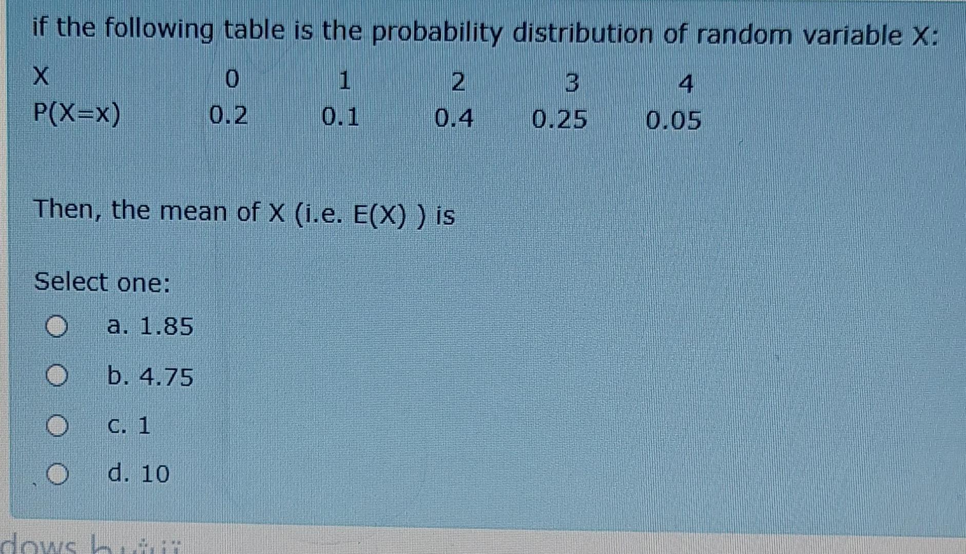 Solved if the following table is the probability | Chegg.com