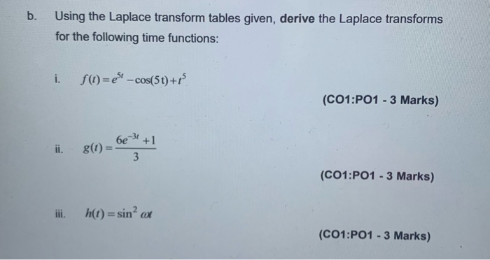 Solved b. Using the Laplace transform tables given, derive | Chegg.com