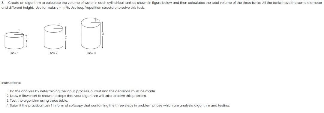 Solved 3. Create an algorithm to calculate the volume of | Chegg.com