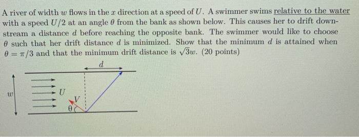 Solved A river of width w flows in the x direction at a | Chegg.com