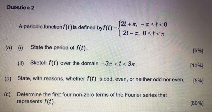 Solved Question 2 A periodic function f(t)is defined | Chegg.com