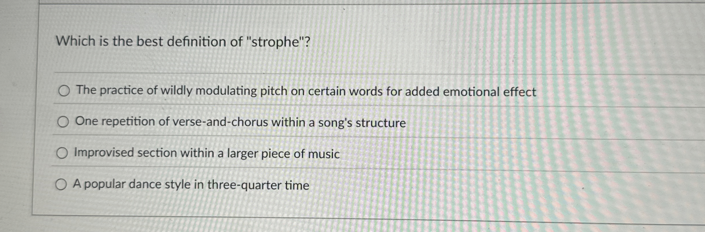 Solved Which is the best definition of "strophe"?The | Chegg.com