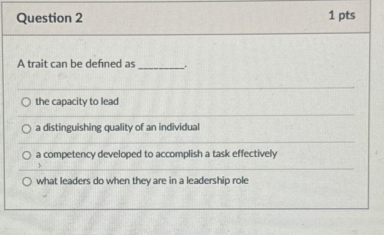 Solved Question 21 ﻿ptsA trait can be defined asthe capacity | Chegg.com