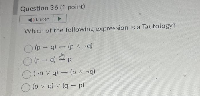 Solved Which of the following expression is a Tautology? | Chegg.com