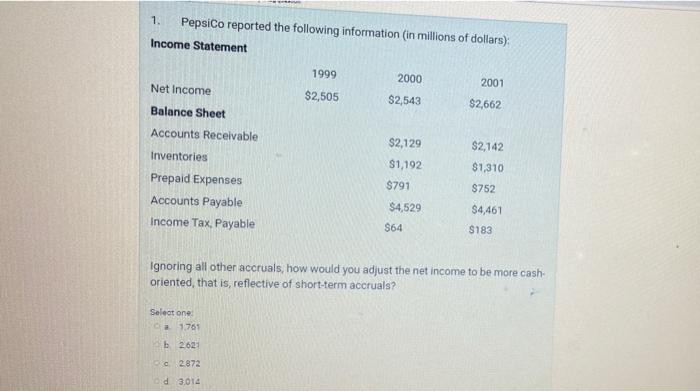 Solved 1. PepsiCo reported the following information (in | Chegg.com