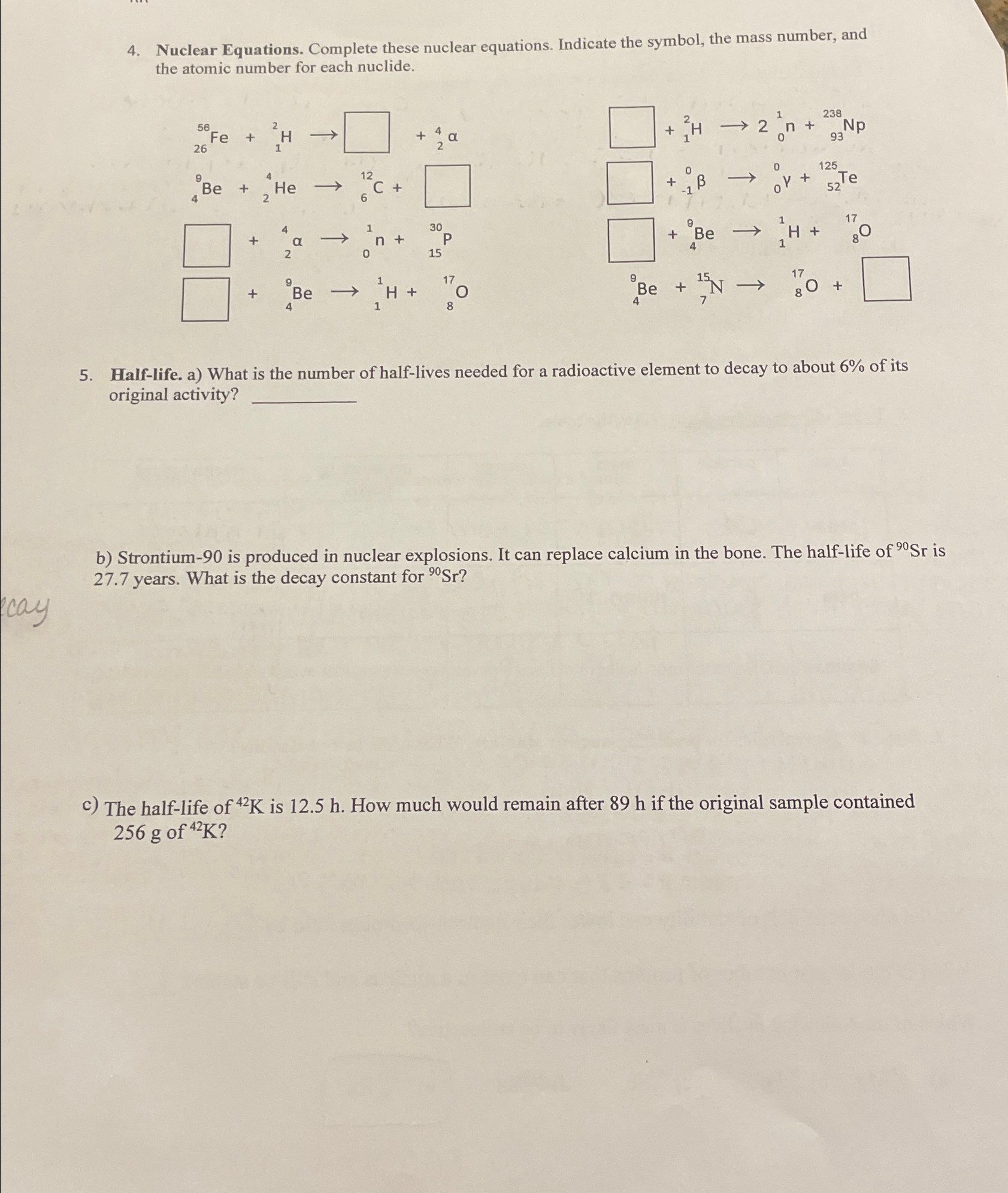 Solved Nuclear Equations. Complete these nuclear equations. | Chegg.com