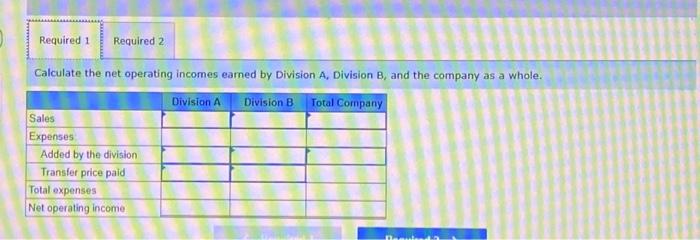 Solved Calculate the net operating incomes eamed by Division | Chegg.com