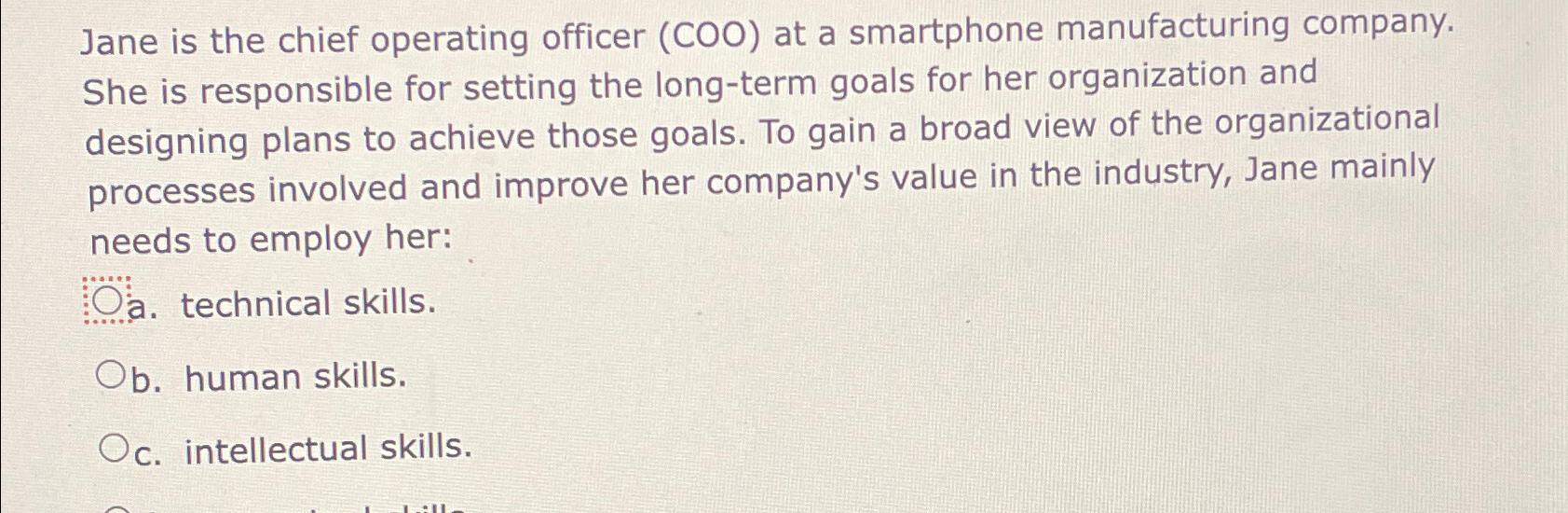Solved Jane is the chief operating officer ( COO ) ﻿at a | Chegg.com
