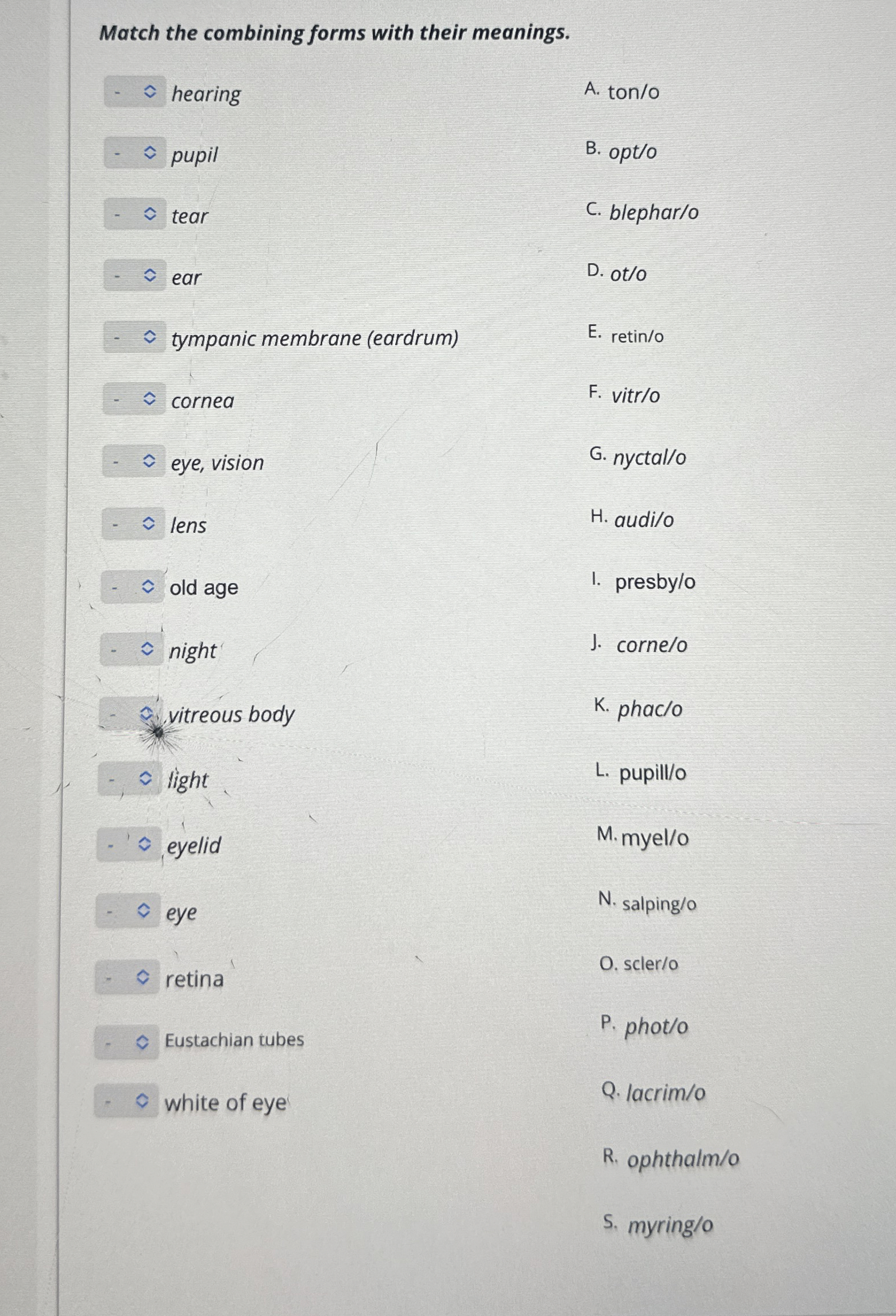 Solved Match the combining forms with their | Chegg.com