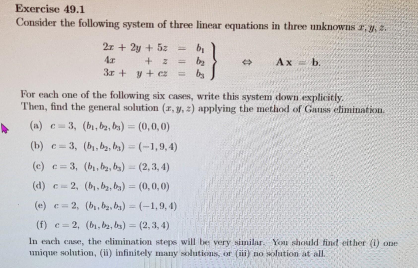 Solved Exercise 49.1 Consider the following system of three | Chegg.com