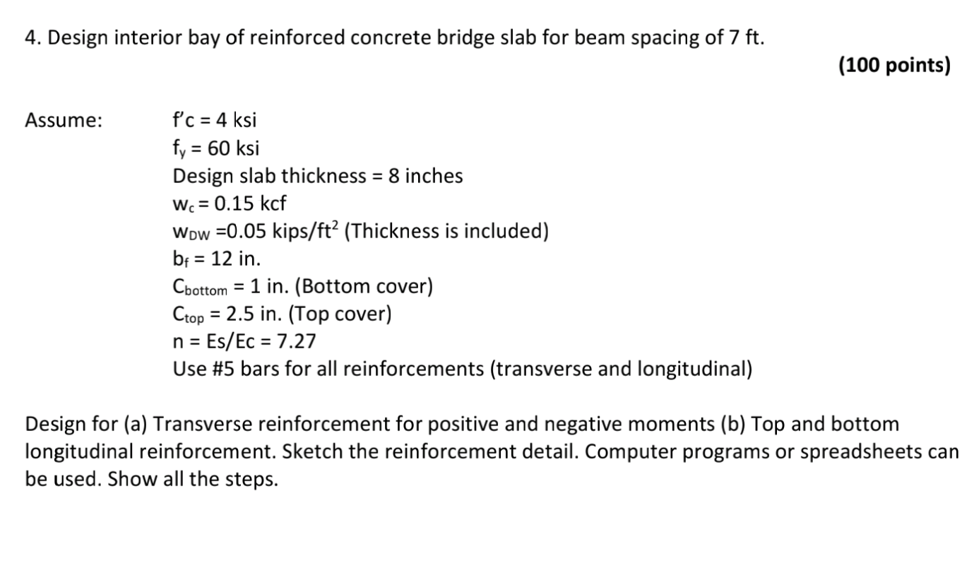 Solved 4. Design interior bay of reinforced concrete bridge | Chegg.com