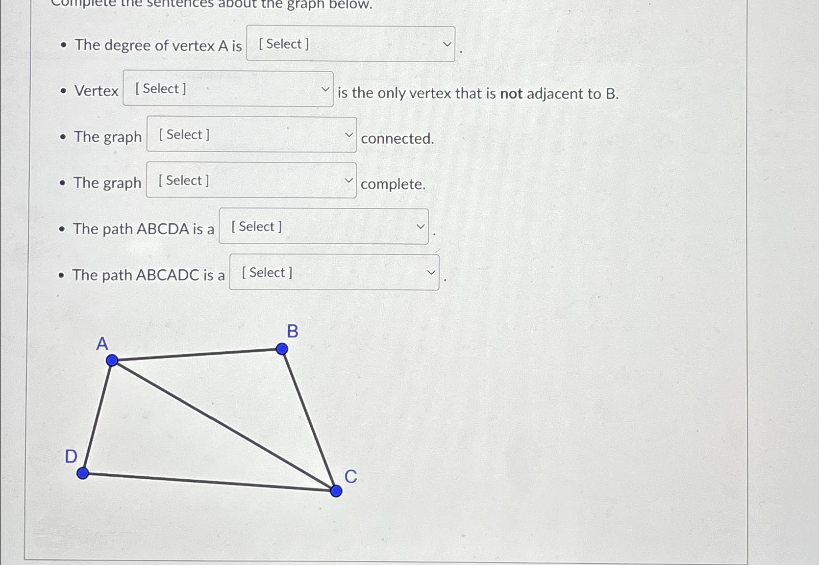 Solved The degree of vertex A ﻿isVertex is the only vertex | Chegg.com