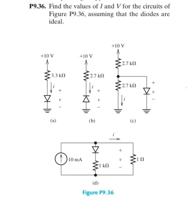 Solved P9.36. Find the values of I and V for the circuits of | Chegg.com