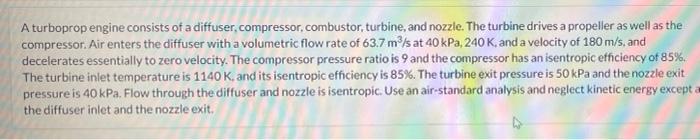 Solved A turboprop engine consists of a diffuser, compressor | Chegg.com