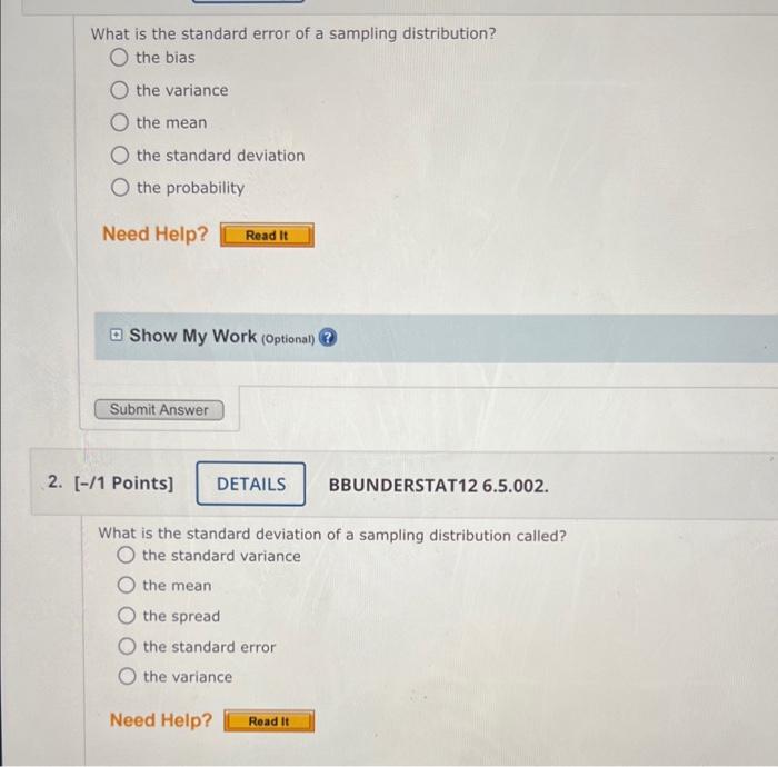 Solved What is the standard error of a sampling | Chegg.com