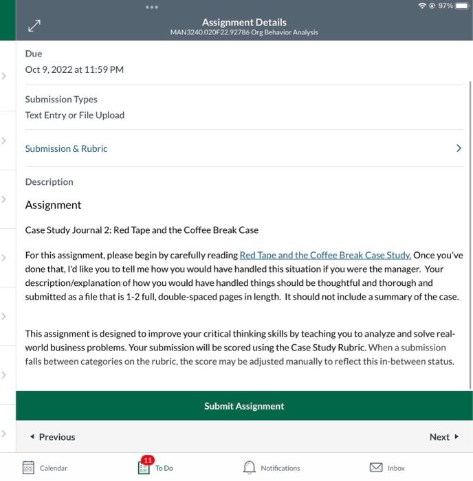 Solved Case Study Journal 2: Red Tape and the Coffee Break | Chegg.com